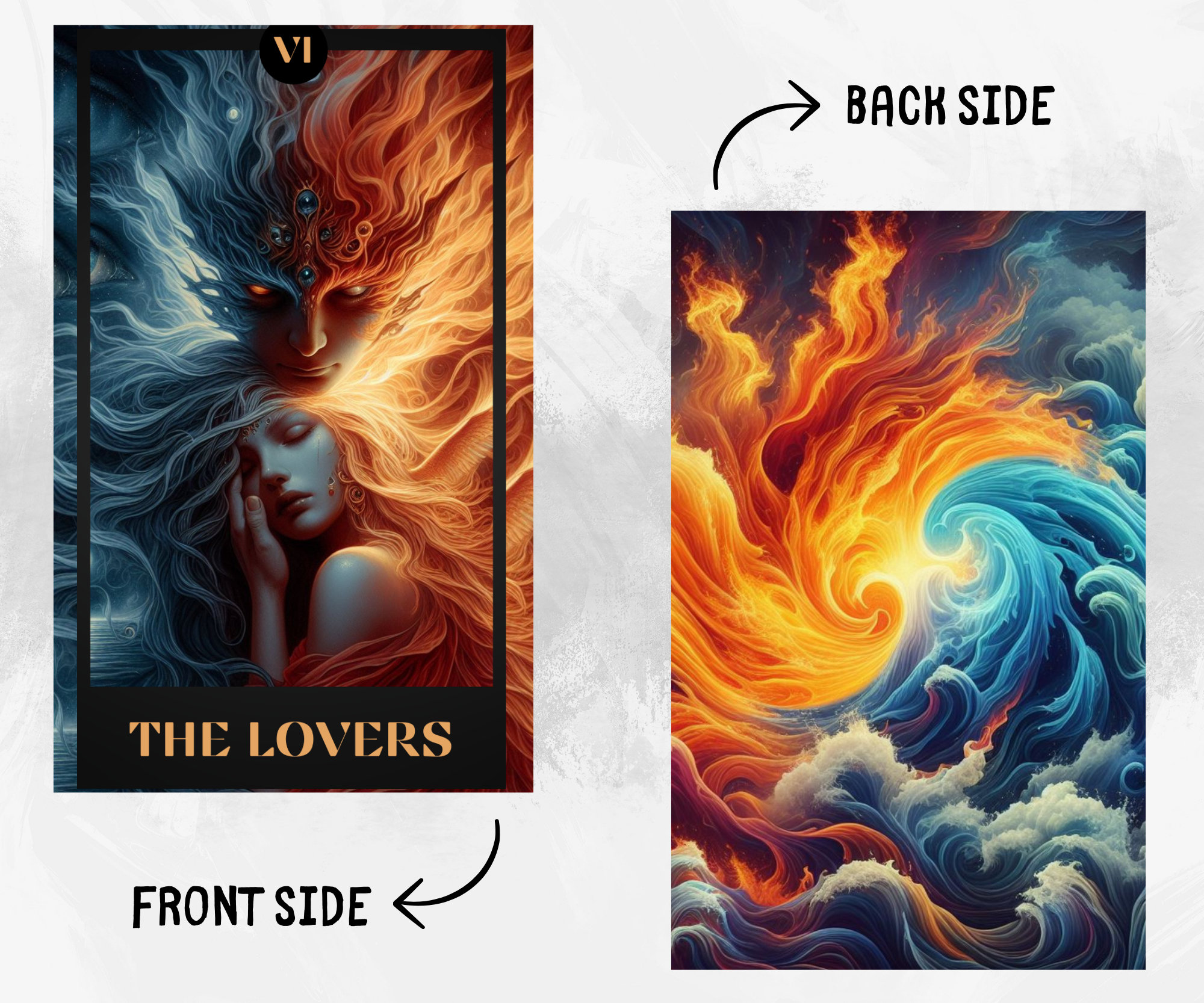 78 Fire and Water Theme Digital Tarot Cards Printable Tarot Deck ...