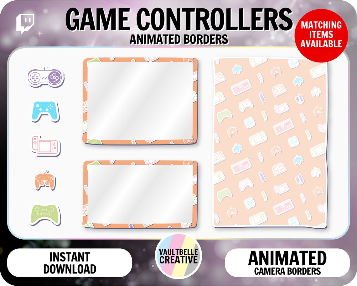 Animated Twitch Camera Borders With Colourful Sticker Style Game ...