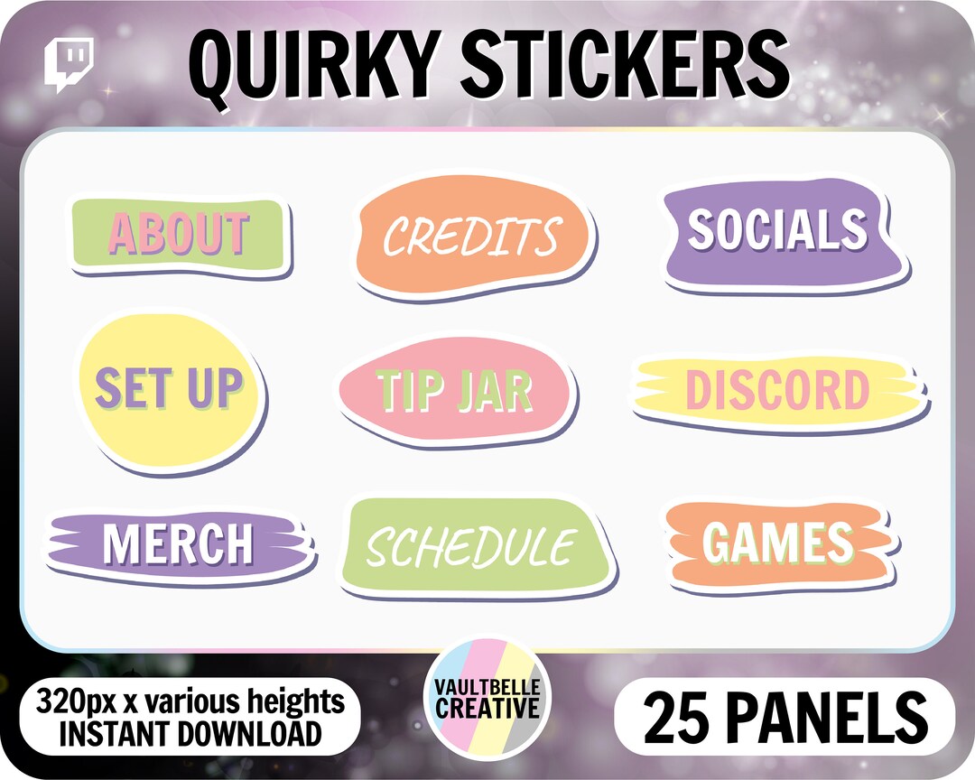 Quirky Sticker Style Twitch Panels - Instant Download - Cute Cosy ...