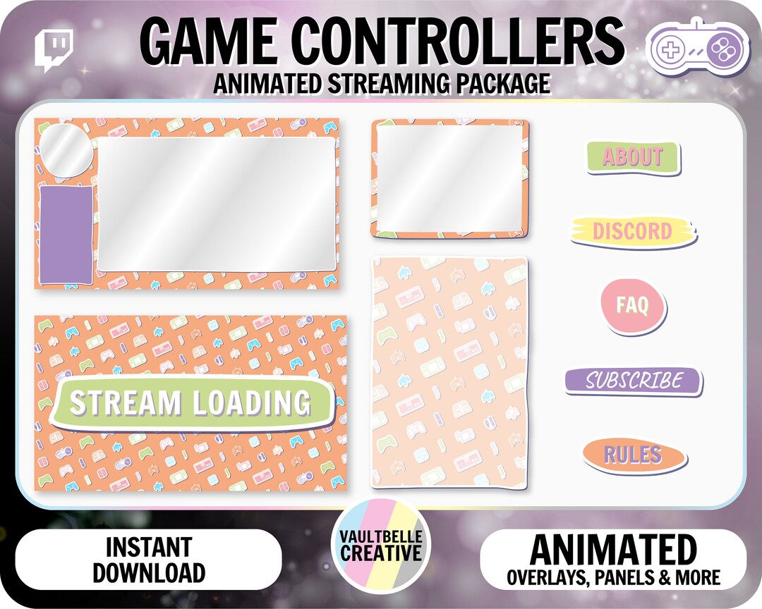 Animated Twitch Package With Colourful Sticker Style Game Controllers ...