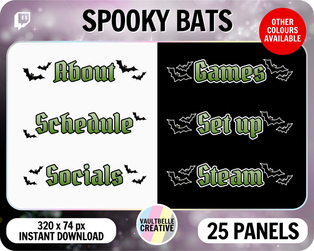 25 Gothic Bat Twitch Panels Green Bat Theme & Gothic Font Spooky Twitch ...