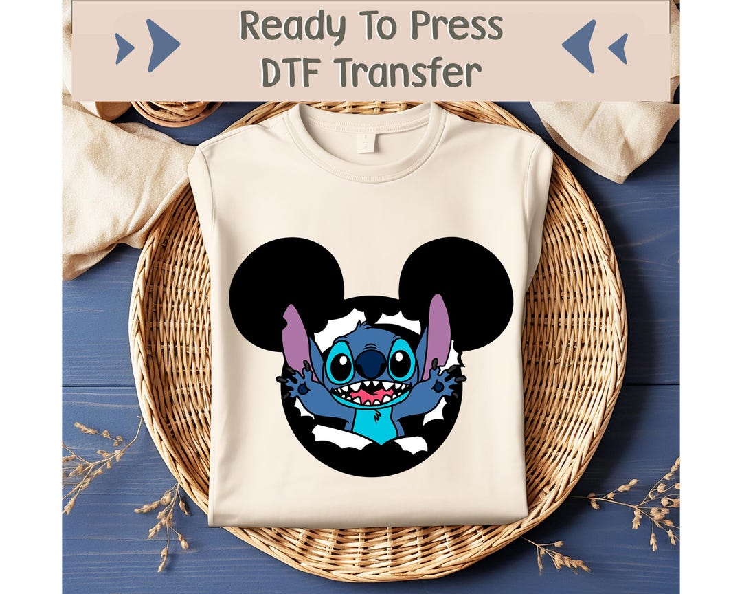 Disney Stitch DTF Transfer, Stitch Mickey Ears Image Transfer, Ohana ...