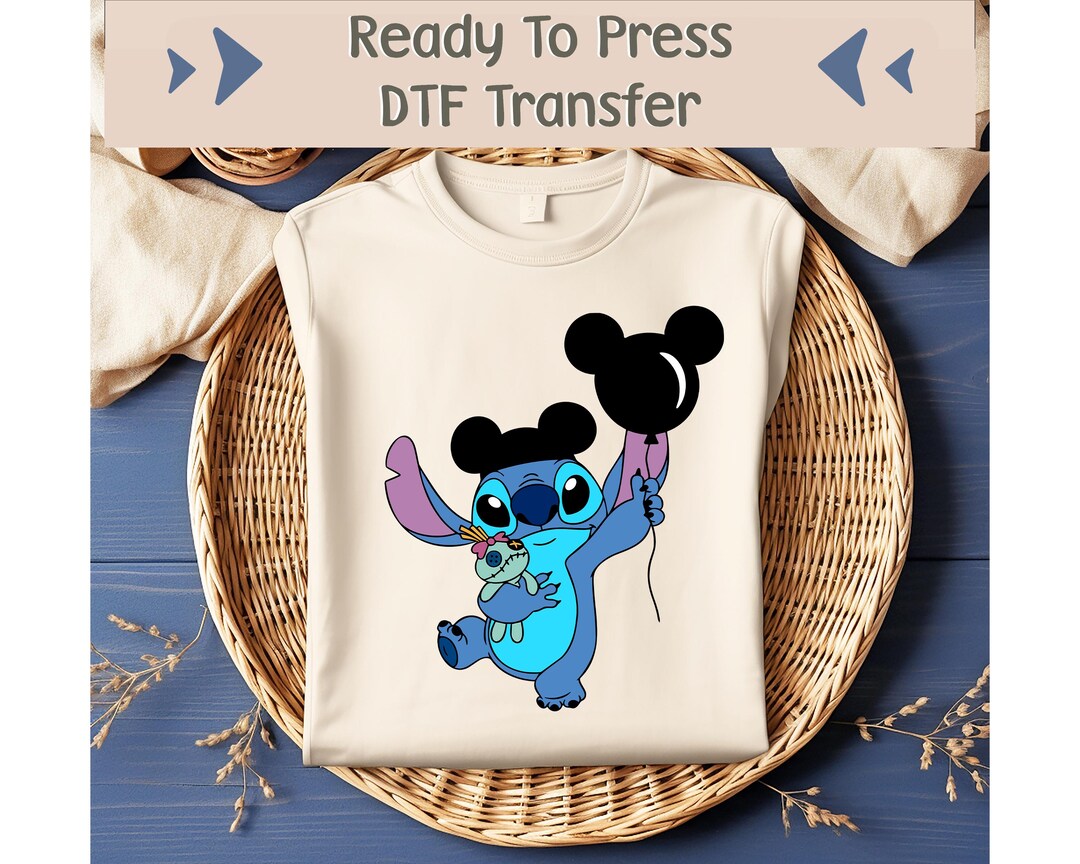 Disney Stitch DTF Transfer, Stitch Mickey Ears Image Transfer, Ohana ...