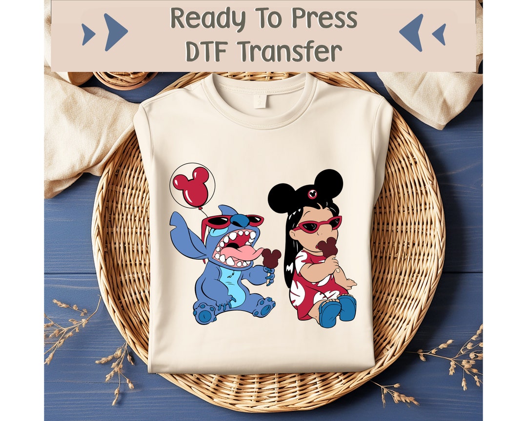 Disney Stitch & Lilo DTF Transfer, Stitch Mickey Ears Image Transfer ...