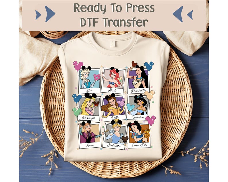 Disney Princess Characters DTF Transfer, Colorful Princess DTF, Disney ...