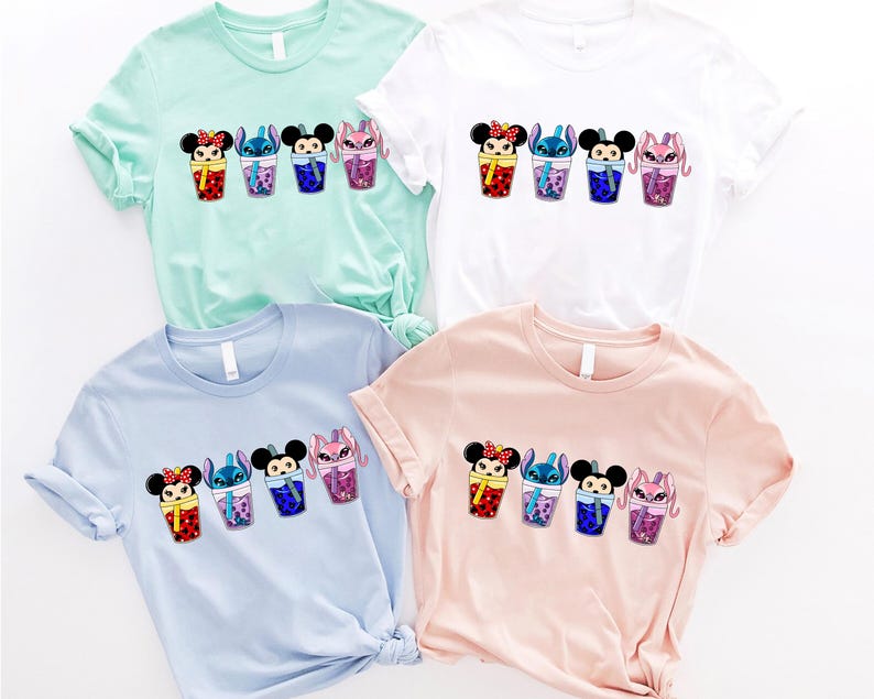 Disney Stitch and Angel Shirt, Cute Boba Cups Shirt, Disney Bubble ...