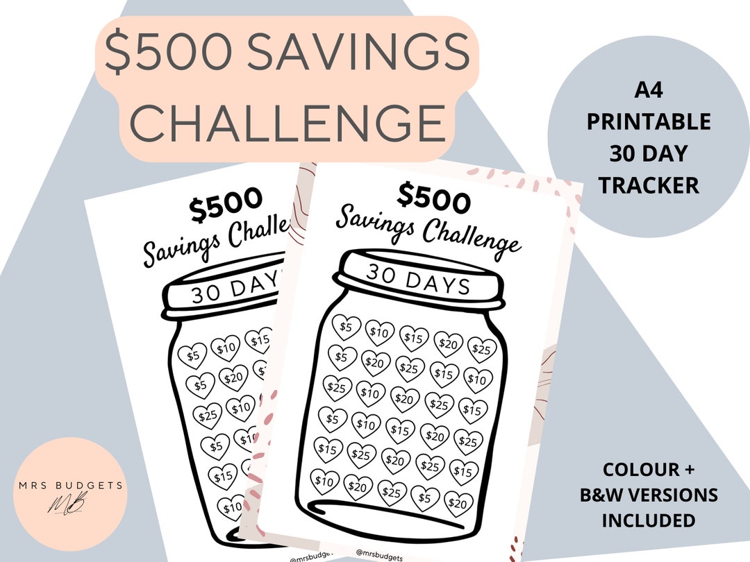 500 Dollars Saving Challenge Printable US, A4 Money Savings Challenge ...