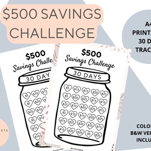 500 Dollars Saving Challenge Printable US, A4 Money Savings Challenge ...