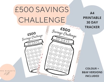 1000 Pounds Saving Challenge Printable UK, A4 Money Savings Challenge ...