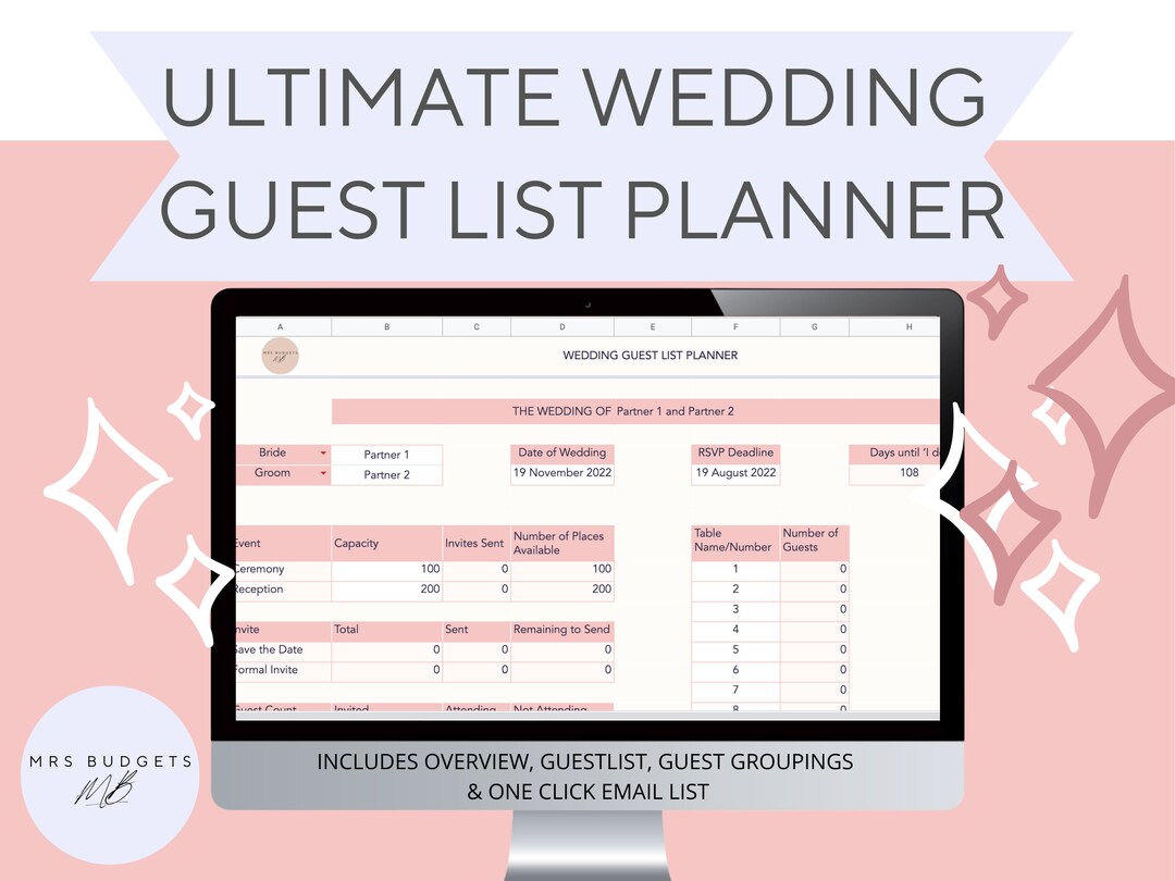 Wedding Guest List Planner and Tracker Googlesheet Wedding Guestlist ...