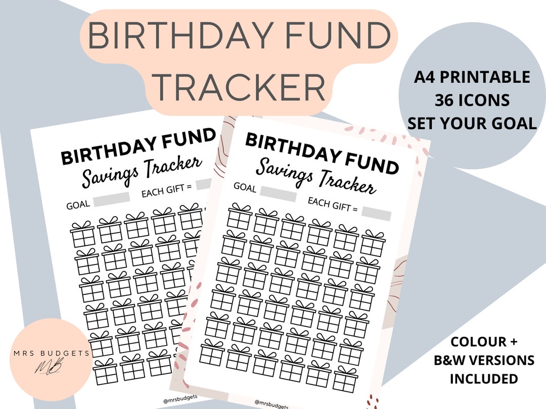 Birthday Fund Savings Tracker, A4 Money Savings Challenge, Digital ...
