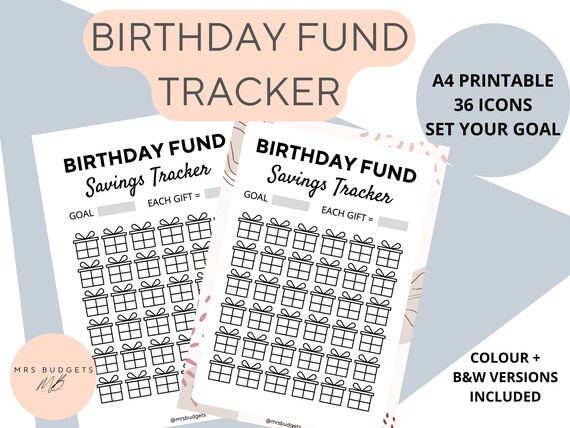 Birthday Fund Savings Tracker A4 Money Savings Challenge | Etsy
