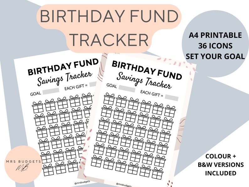 Birthday Fund Savings Tracker, A4 Money Savings Challenge, Digital ...