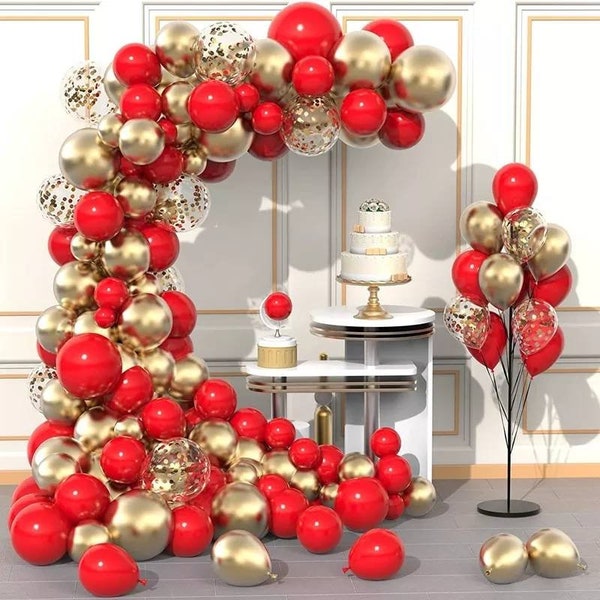 Red and Gold Balloon Garland - Etsy