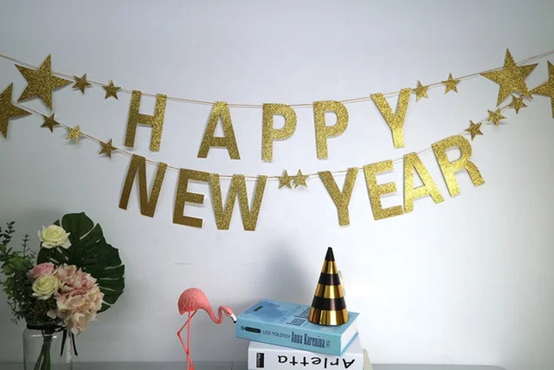 Gold Glitter Happy New Year Banner,new Year Decoration,new Year Eve ...
