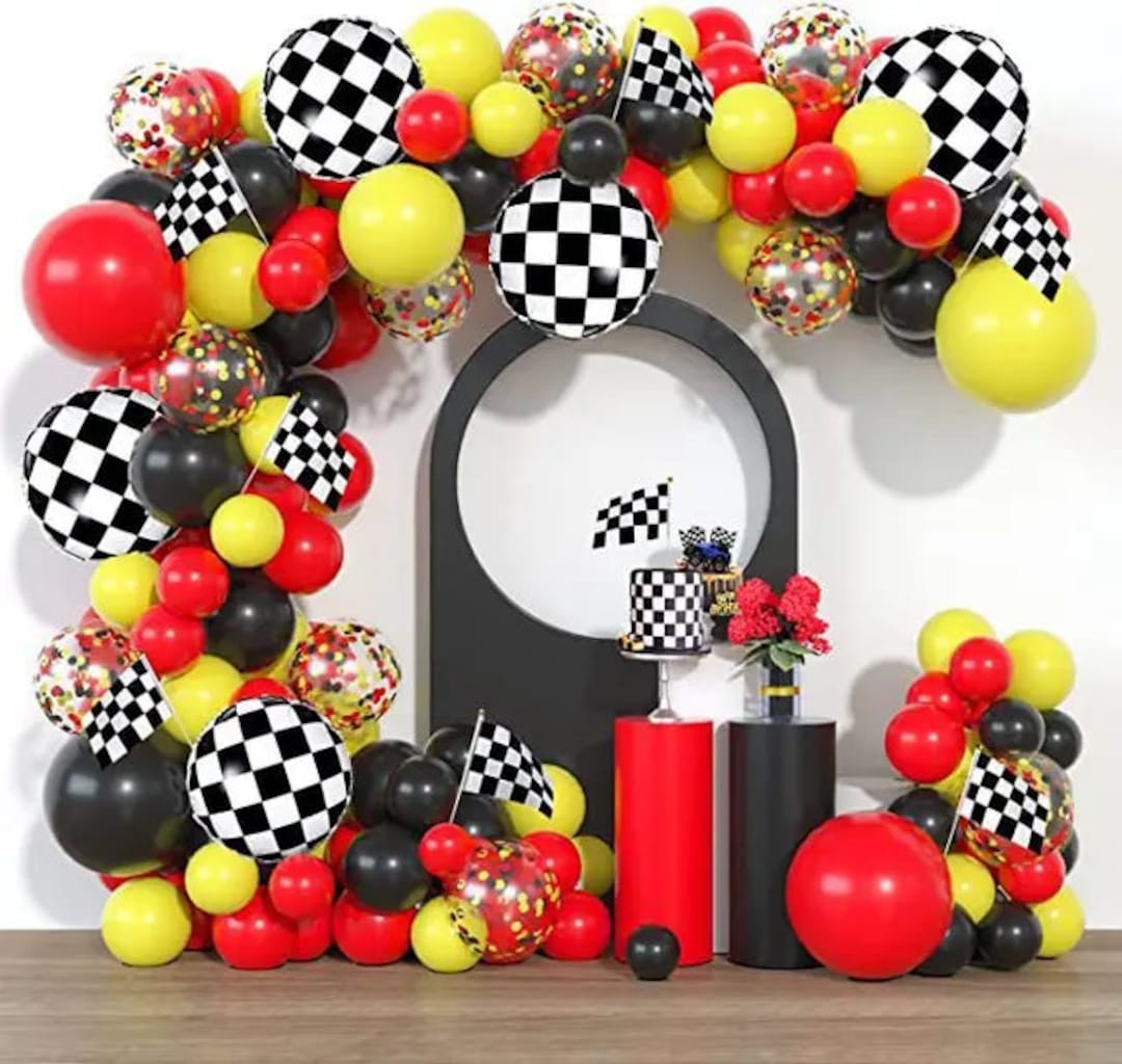 Race Car Balloon Garland Arch Kit,checkered Balloons,two Fast Birthday ...