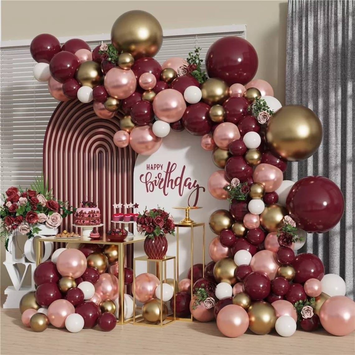 141 Pcs Burgundy and Rose Gold Balloon Garland Arch - Etsy