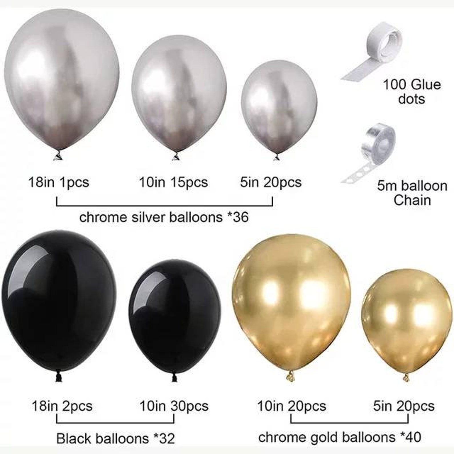 Gold Black & Silver Balloon Garland Archbirthday - Etsy