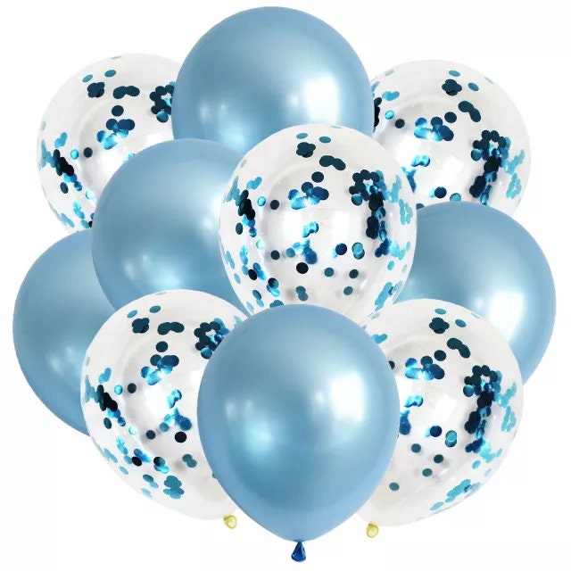 Light Blue Balloon Bouquet: Latex & Confetti, 10-piece Set - Etsy