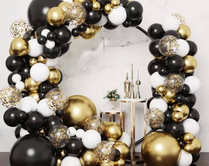 Black and Gold Confetti, Glitter Circle Confetti, 50th Birthday ...