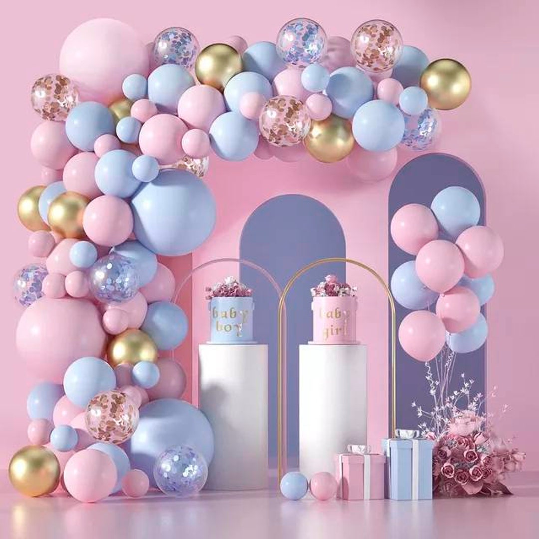 DIY Gender Reveal Balloon Garland Arch,pastel Pink Blue Gold Baby ...
