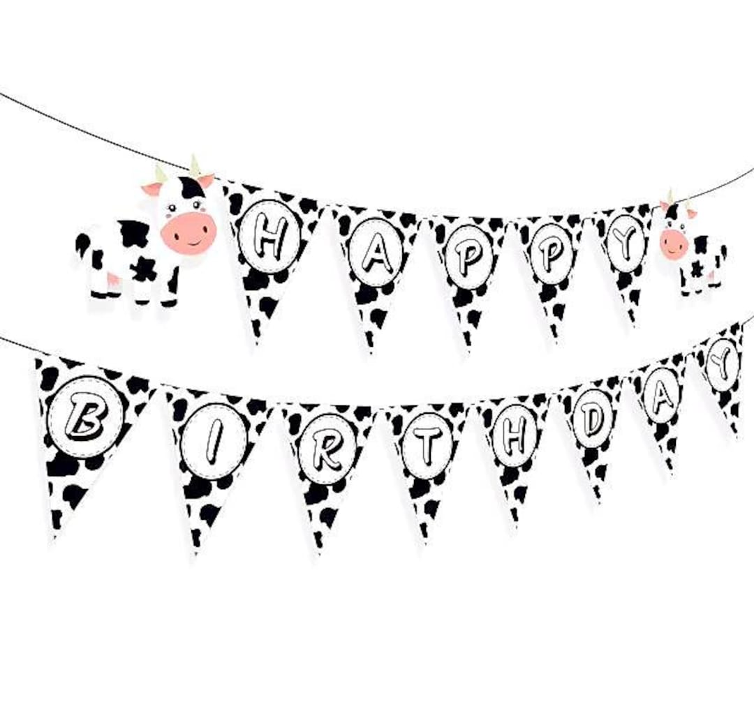 Cow Happy Birthday Banner,farm Barnyard Birthday Decorations,farm ...