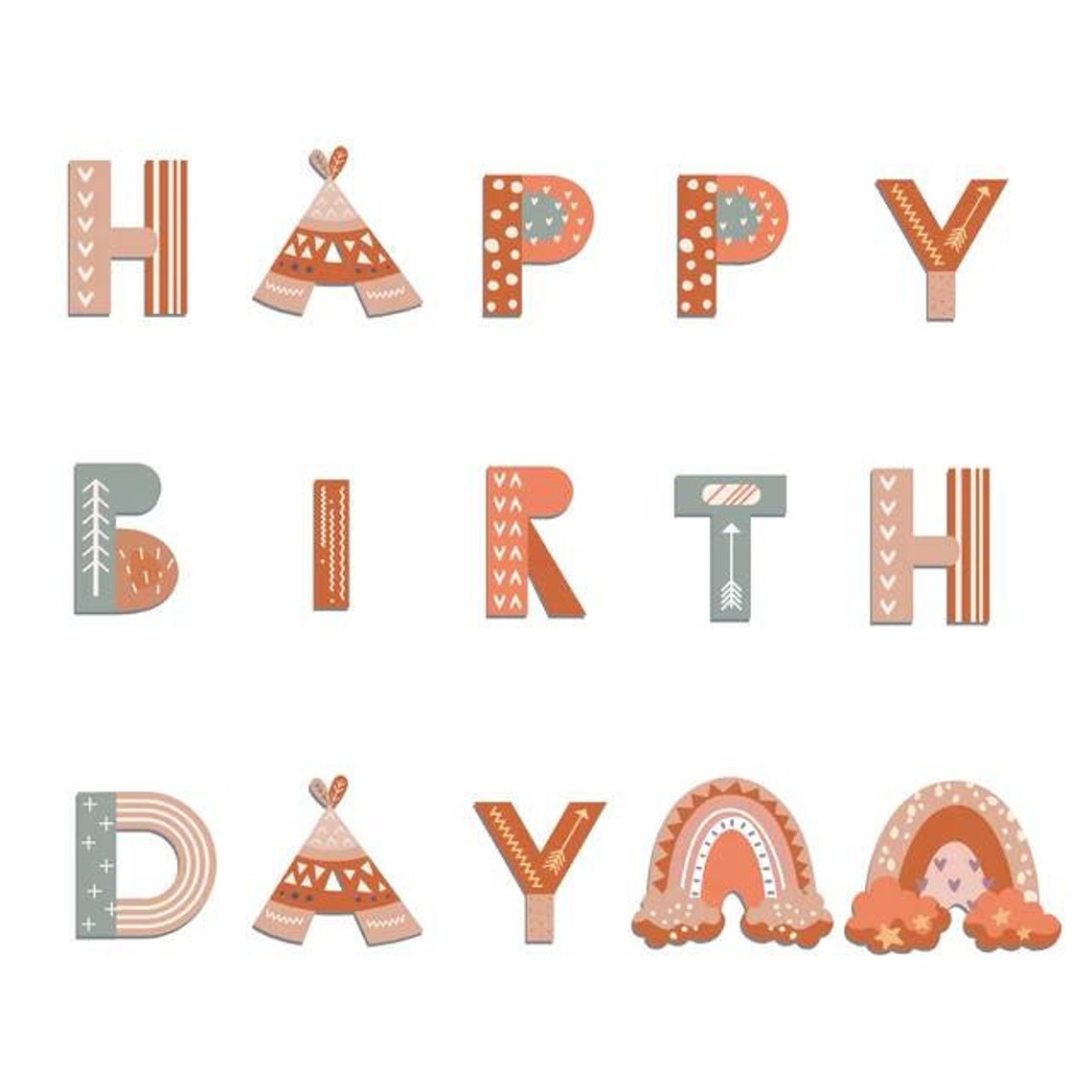 Boho Rainbow Happy Birthday Party Bannerboho Backdrop Garland - Etsy