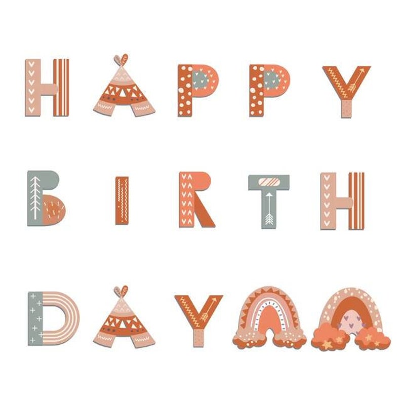 Boho Rainbow Happy Birthday Party Bannerboho Backdrop Garland - Etsy