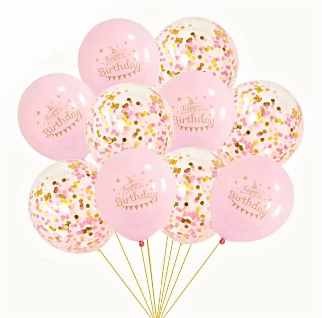 10 Pcs Happy Birthday Balloons, Pink and Gold Birthday Decorations ...
