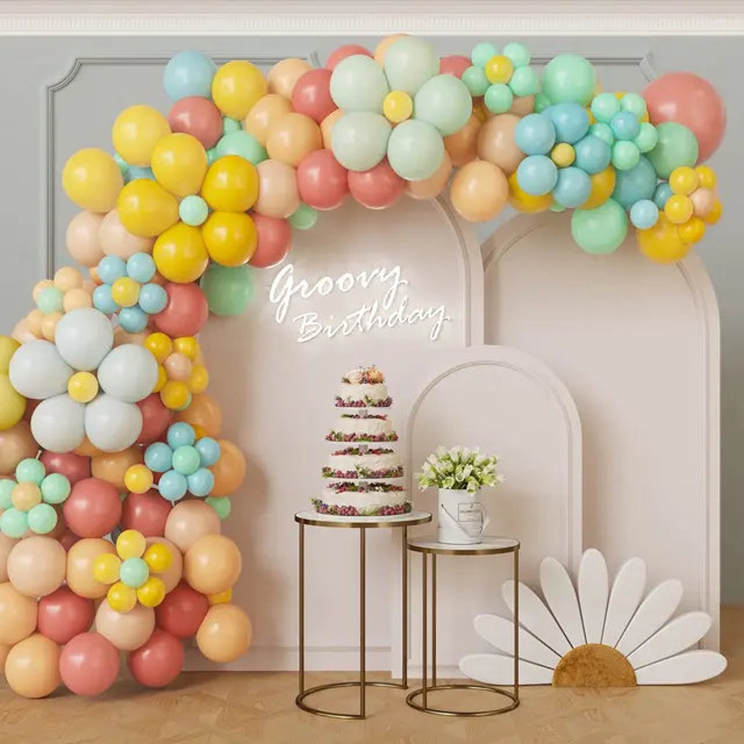 Groovy Daisy Balloon Garland Arch Kit Retro Macaron Pastel Balloon Arch ...