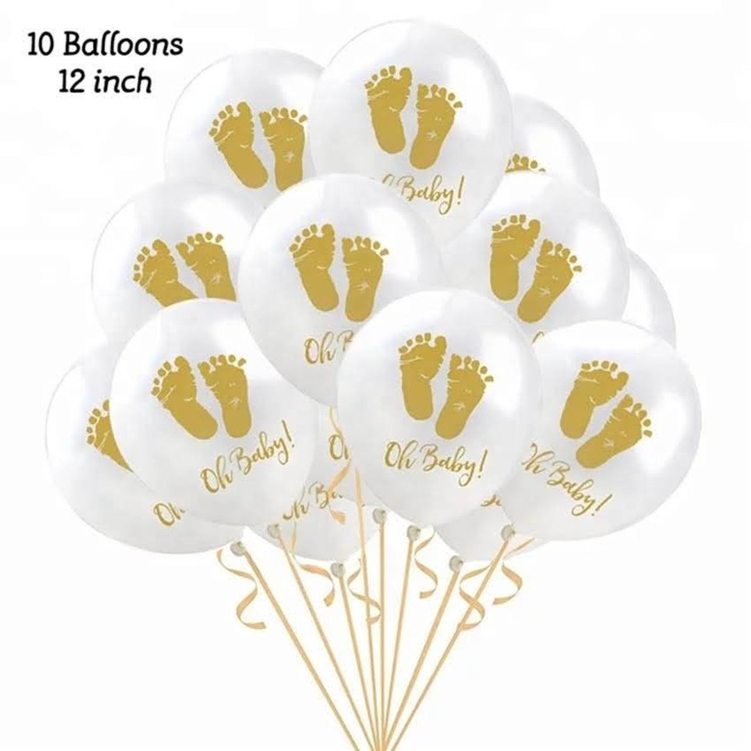 Oh Baby Balloons,baby Foot Print Balloons, White and Gold Baby Shower ...