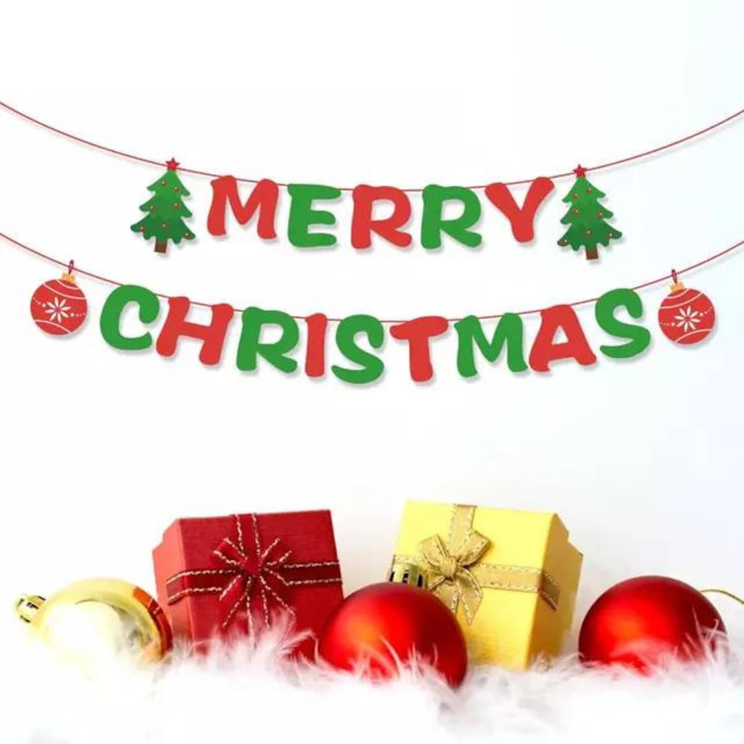 Merry Christmas Banner, Christmas Decorations, Red and Green Christmas ...