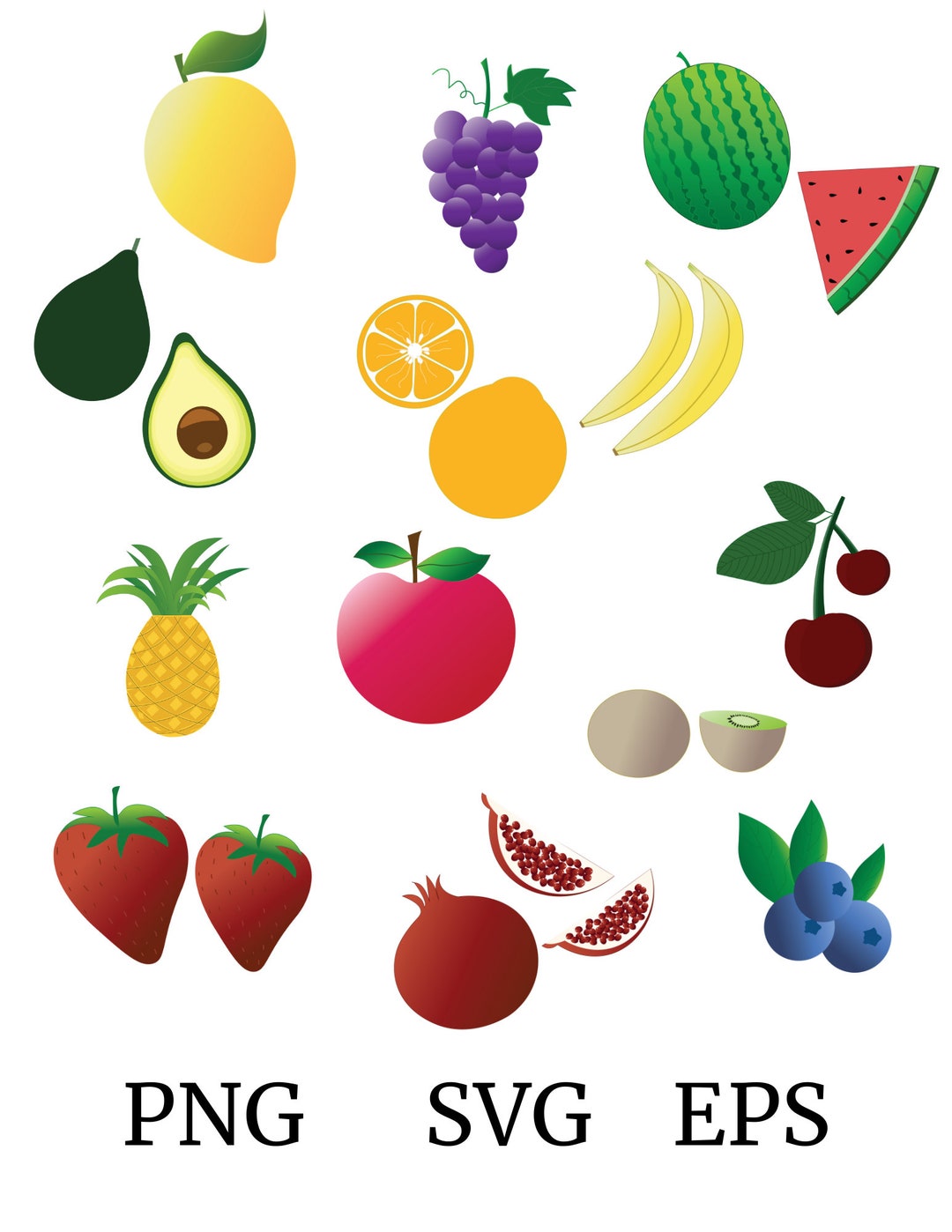 Fruit Clipart Clip Art Set of Strawberry Apple Cherries - Etsy