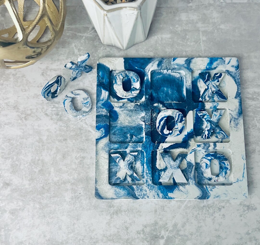 Blue Marbled Concrete Game: Minimalist Tabletop Decor; Outdoor Game - Etsy
