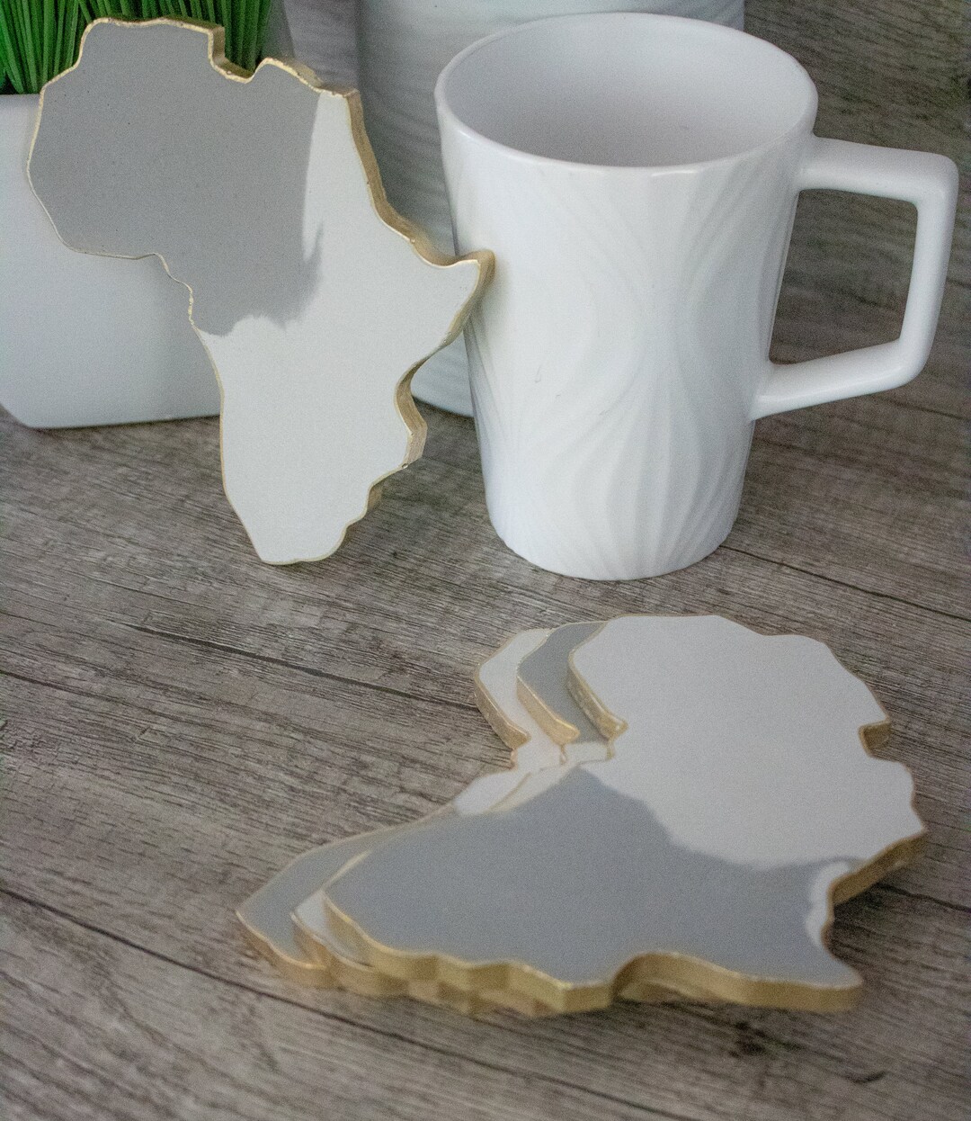 Gray and White Africa Concrete Coaster Set | African Modern Gift Set ...