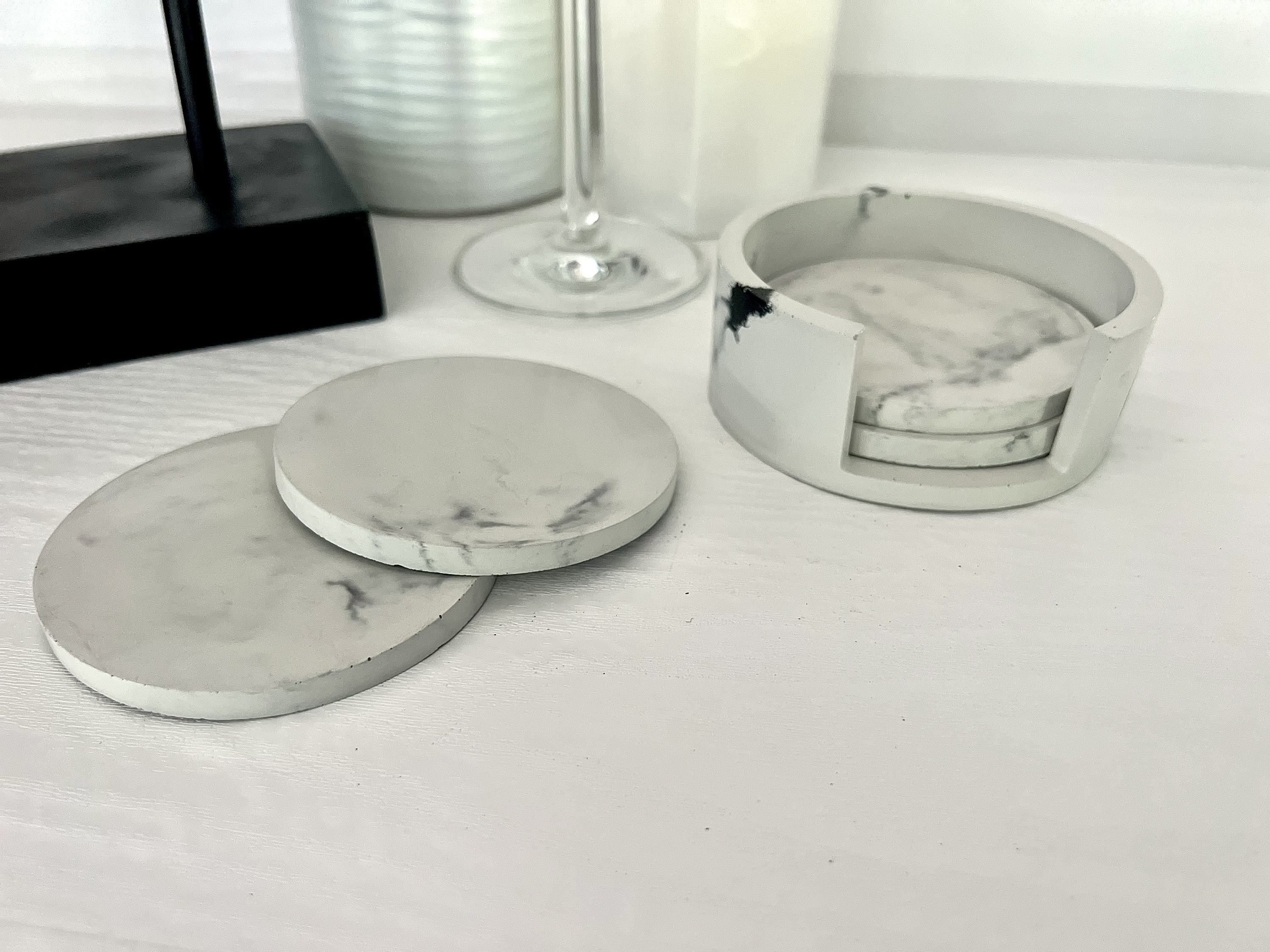 Concrete Round Coaster Set W/holder Drink Coasters Minimalist Living ...