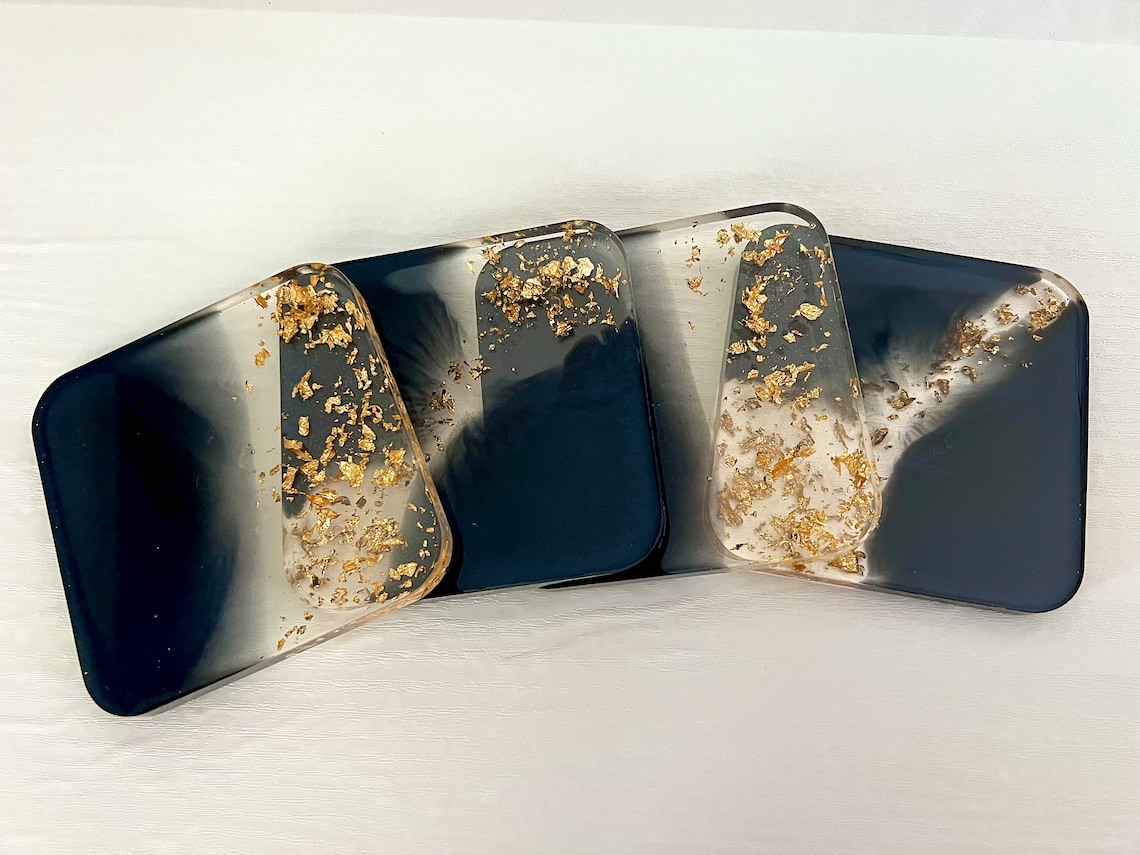 Navy Blue Square Coaster Set Resin Tray New Home Gift - Etsy