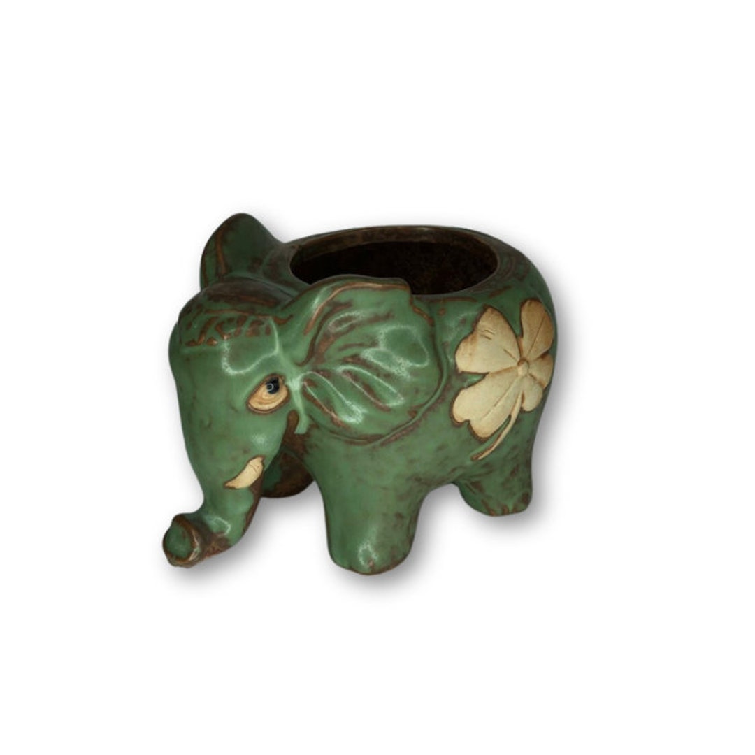 Rustic Antique Green Elephant With Four Leaf Clover Flower Pot - Etsy