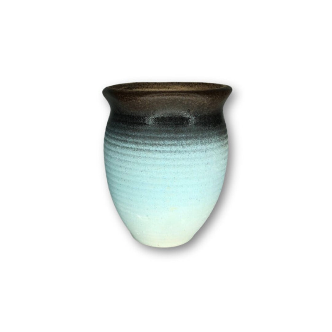 Baby Blue Pot With Dark Brown Rim, Flat Finish Flower Pot - Etsy