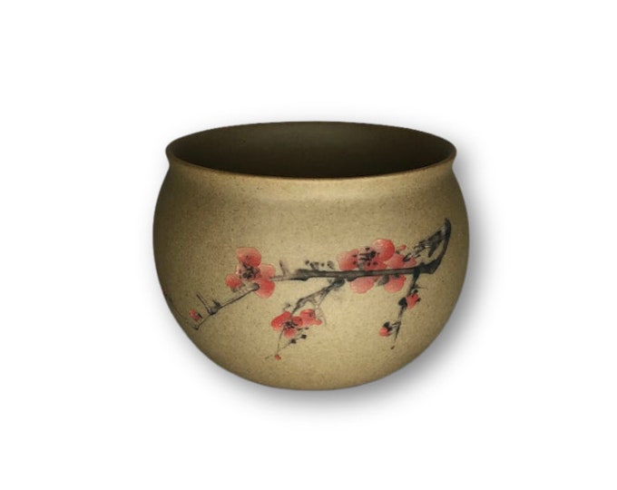 Tan Asian Style Pot With Pink Cherry Blossom, Flower Pot Decorative ...