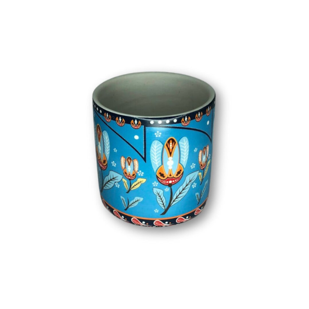 Light Blue Cup Pot With Smiling Floral Pattern Flower Pot - Etsy