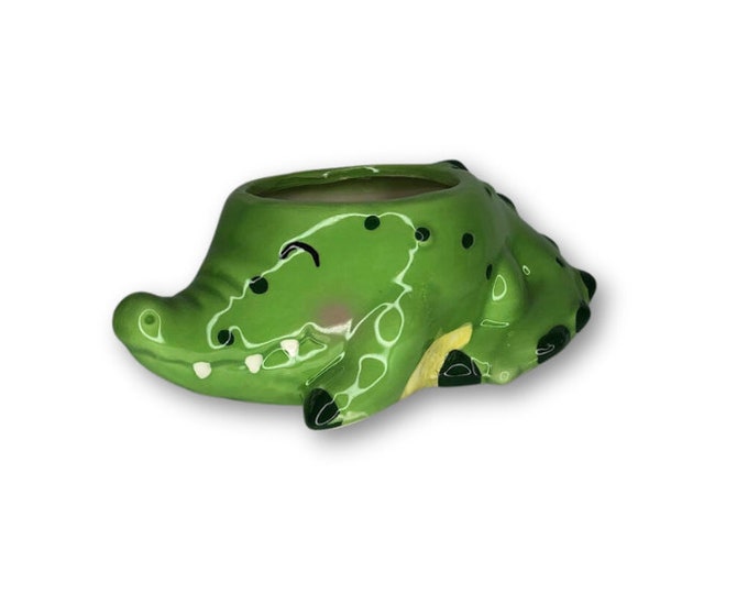 Vtg 8 Tall Ceramic Alligator Waiter Figurine With Alice in Wonderland ...