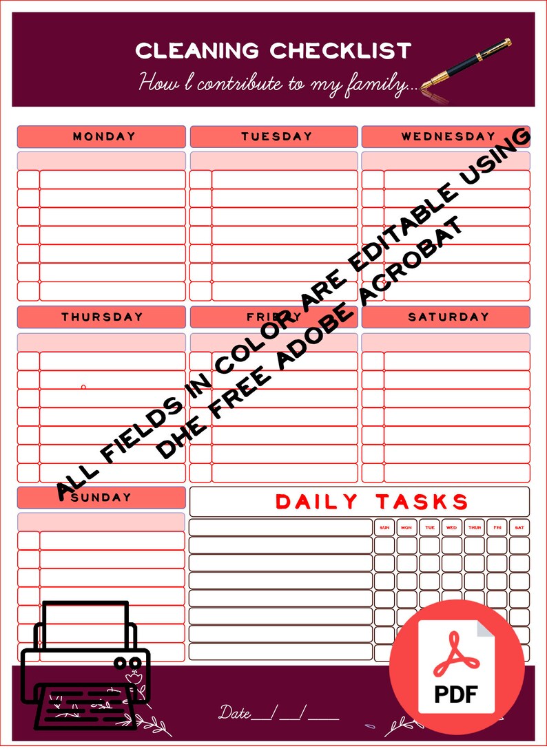 4 Printable Editable Cleaning Checklist Template for Kids Weekly ...
