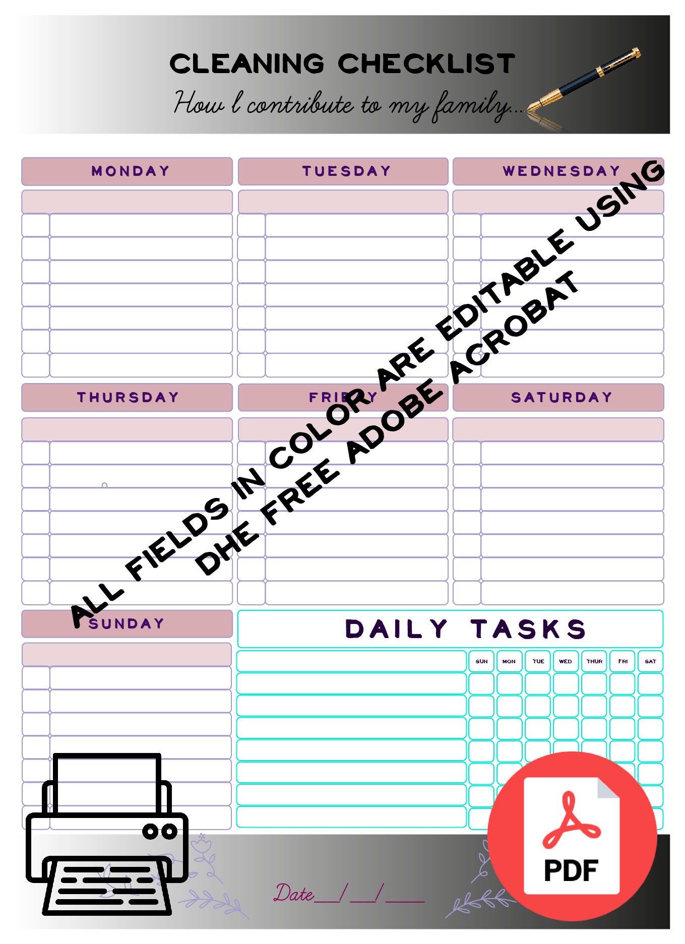 4 Printable Editable Cleaning Checklist Template for Kids Weekly ...