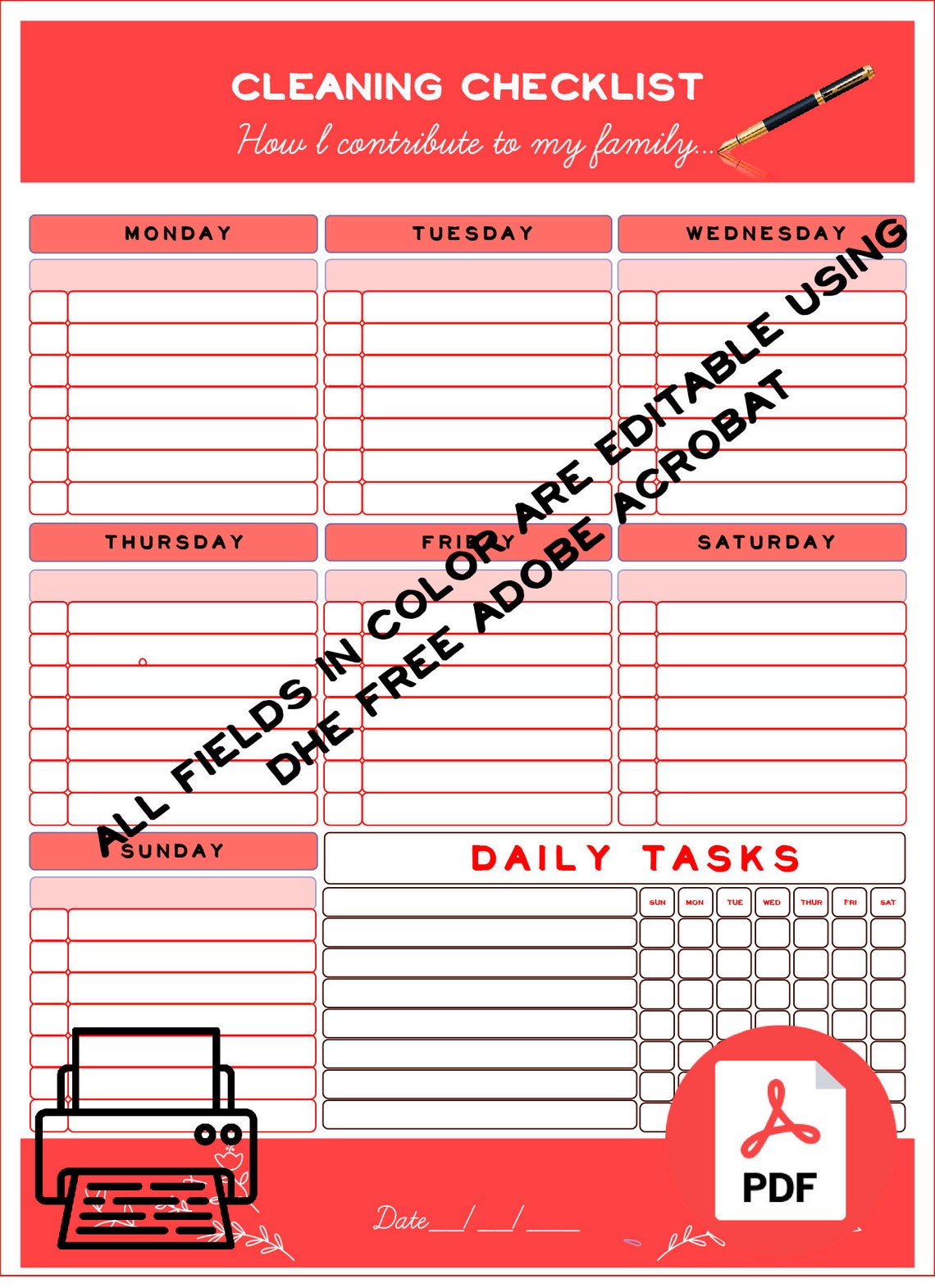 4 Printable Editable Cleaning Checklist Template for Kids Weekly ...