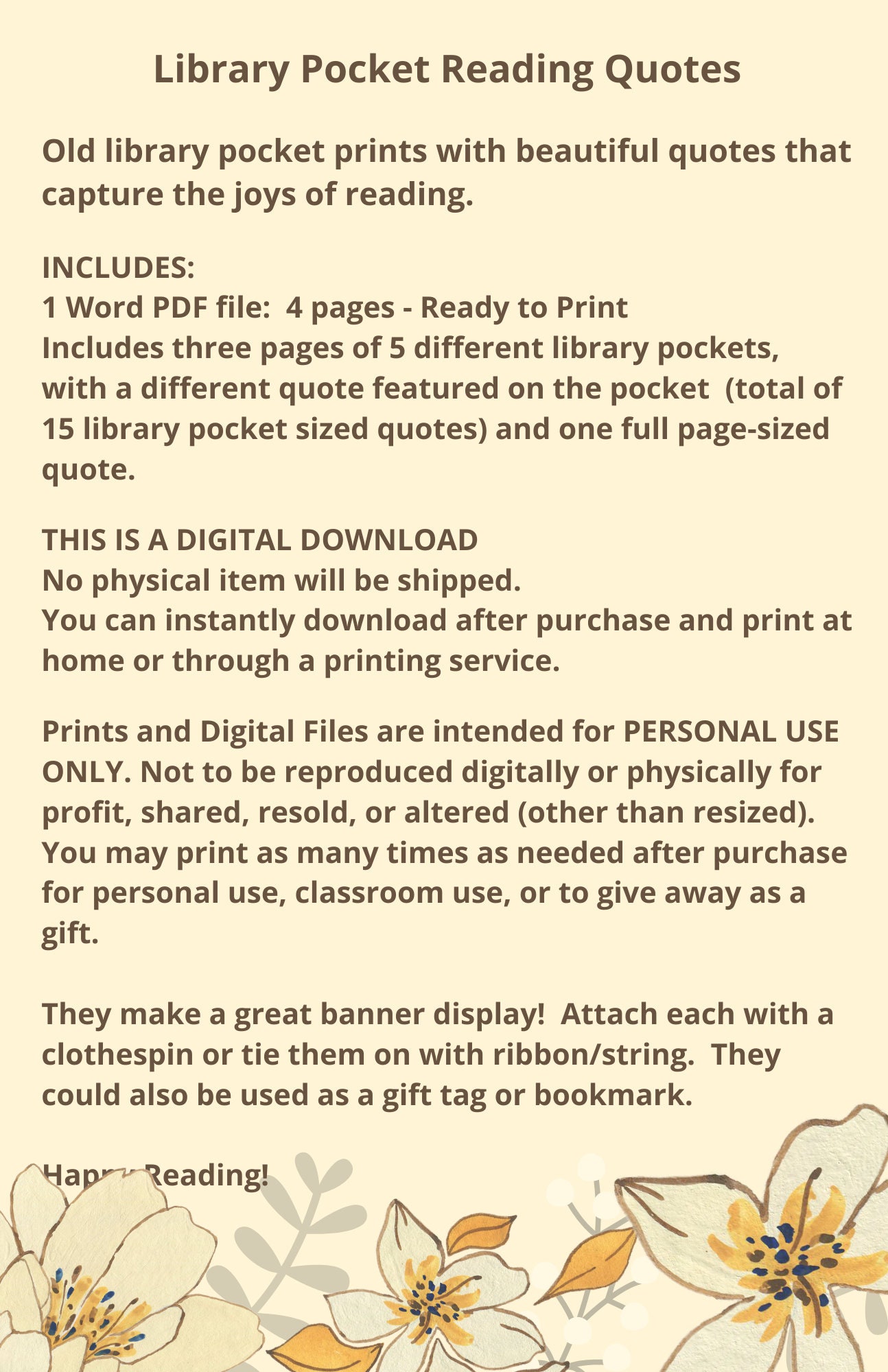 Reading Quote Tags - Digital Download - Etsy