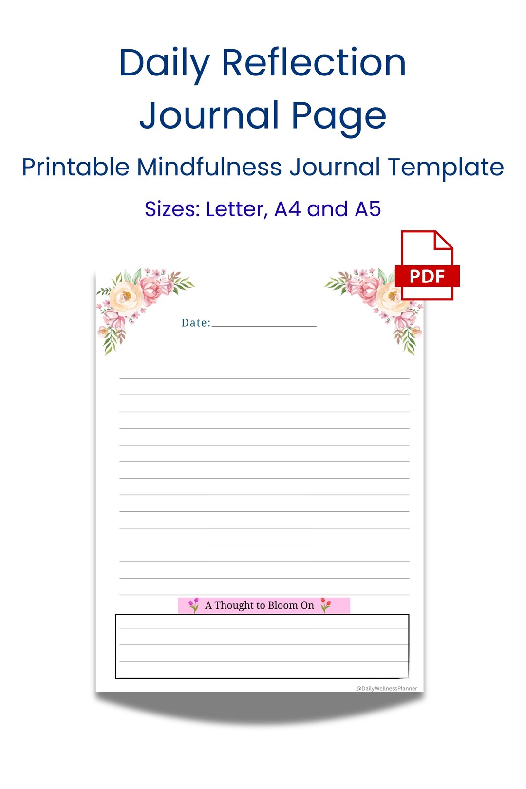 Daily Reflection Journal Page – Printable Mindfulness Template With ...