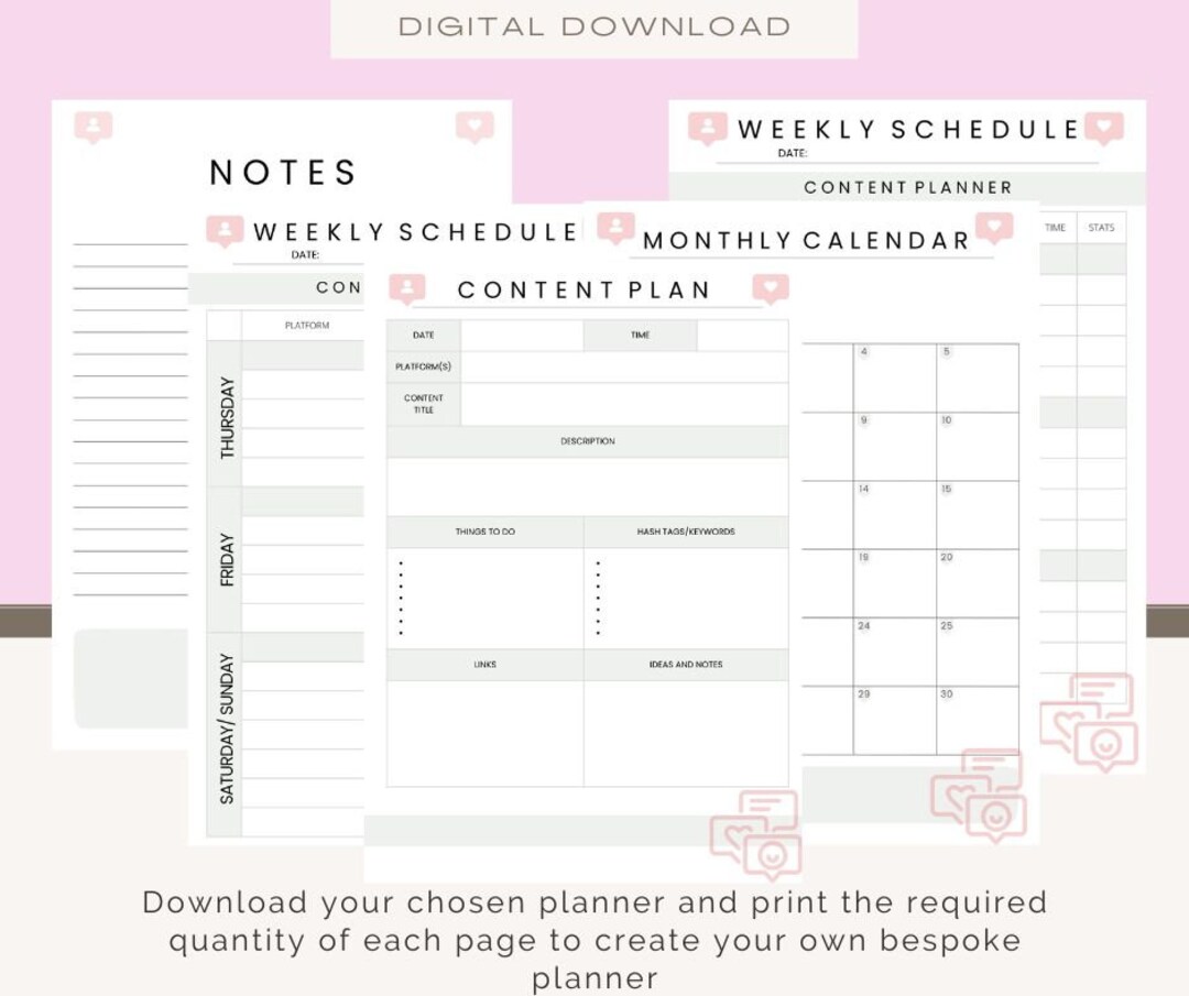 Social Media Planner, Printable, Content Planner for Instagram, Youtube ...
