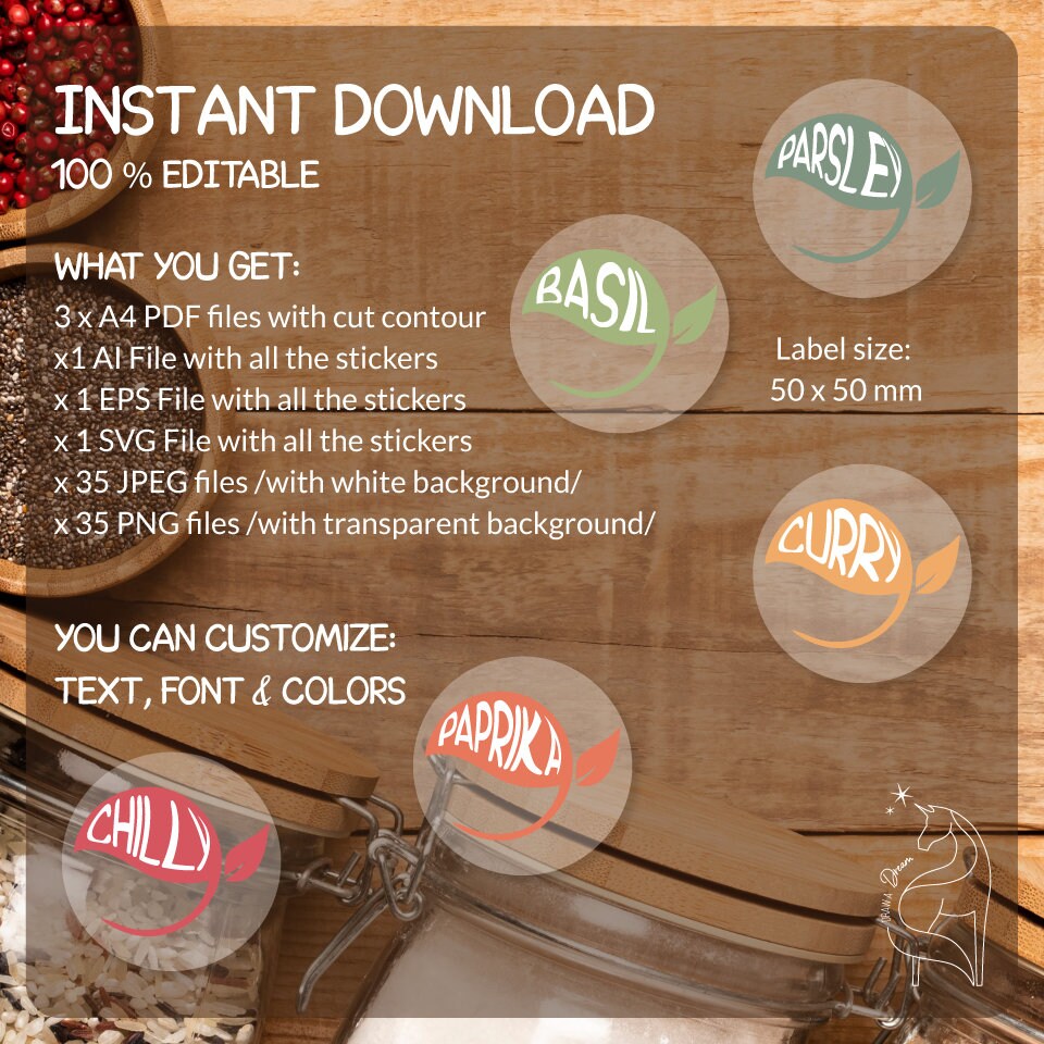 35 Editable Spice Labels Printable | DIY Printable Kitchen Labels ...