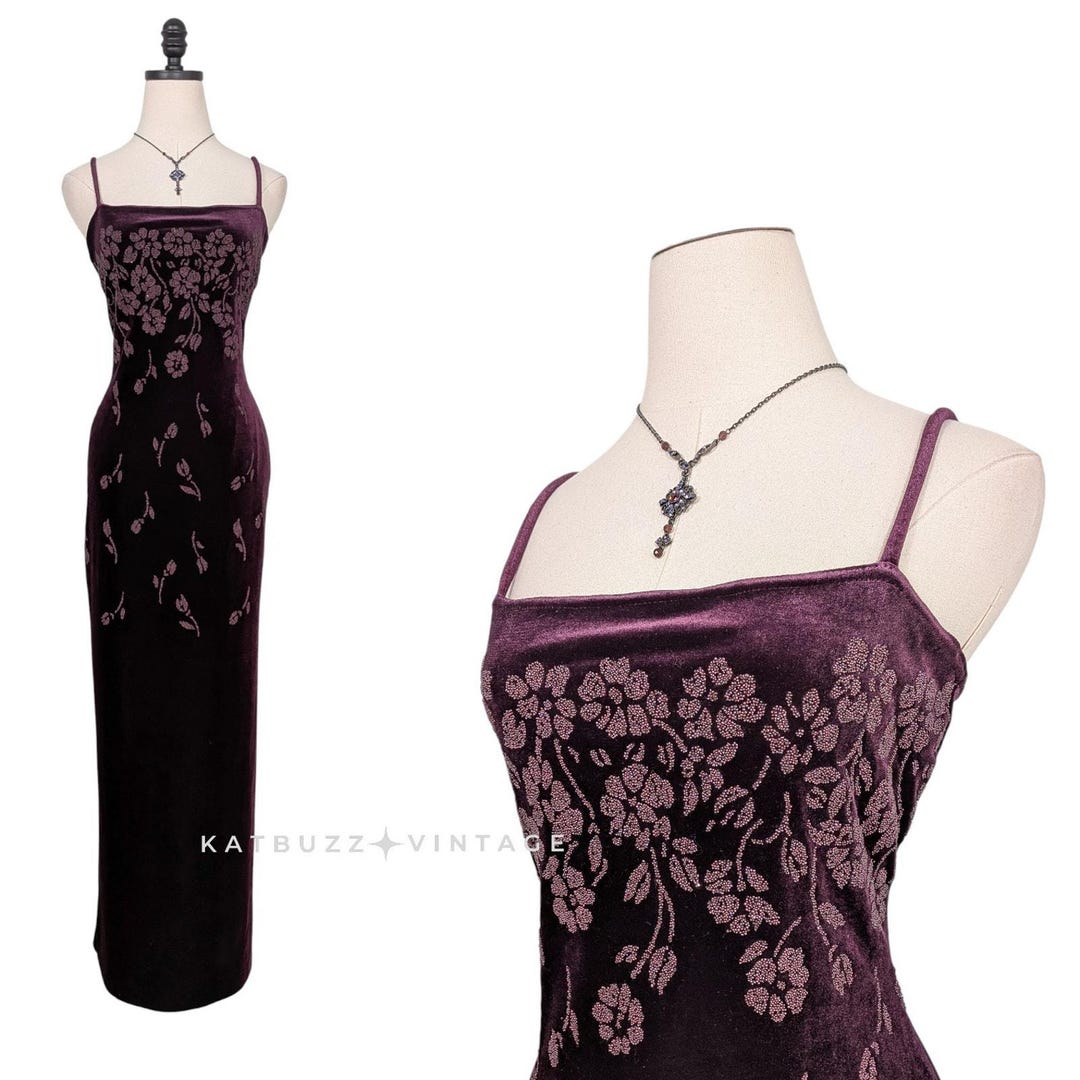 Vintage All That Jazz Prom Dress Maxi Gown M Purple Velvet Grunge 90S ...